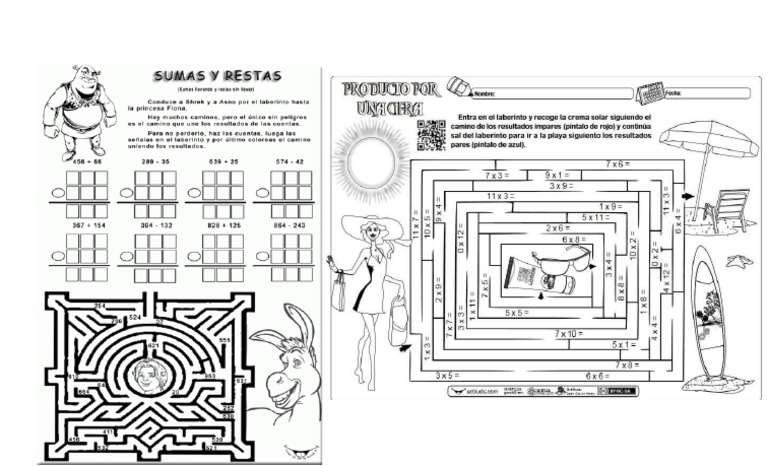 Laberintos Sumas, Restas y Multiplicación | PDF