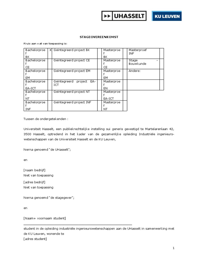 Web - IIW UHasselt KU Leuven - Stageovereenkomst 22 23 NL | PDF