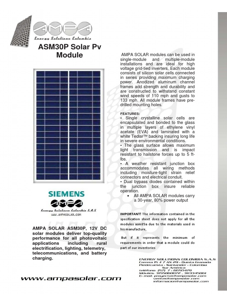 Asm30p, 12 V DC Data | PDF | Solar Panel | Photovoltaics