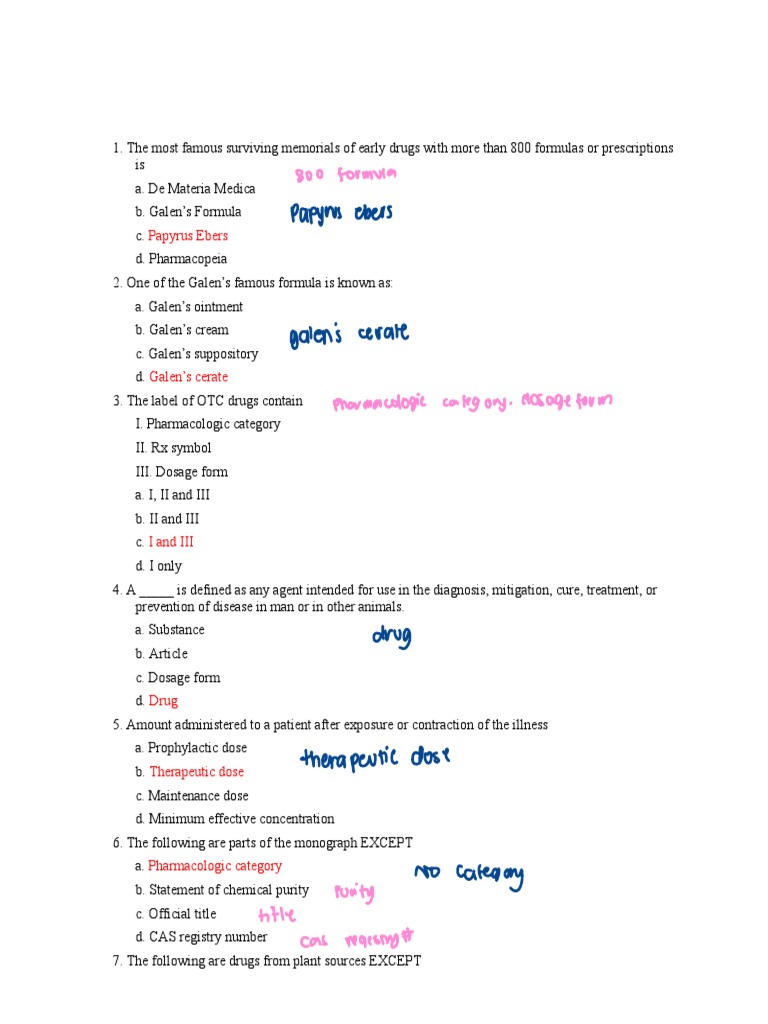 Pharmaceutical Dosage Forms Answer Key BLUE and PINK PACOP | PDF ...
