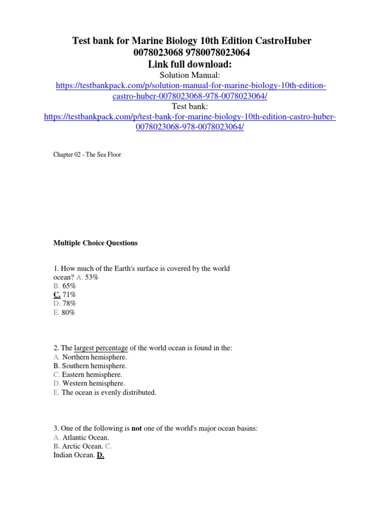 Marine Biology 10th Edition Castro Huber Test Bank | PDF | Plate ...