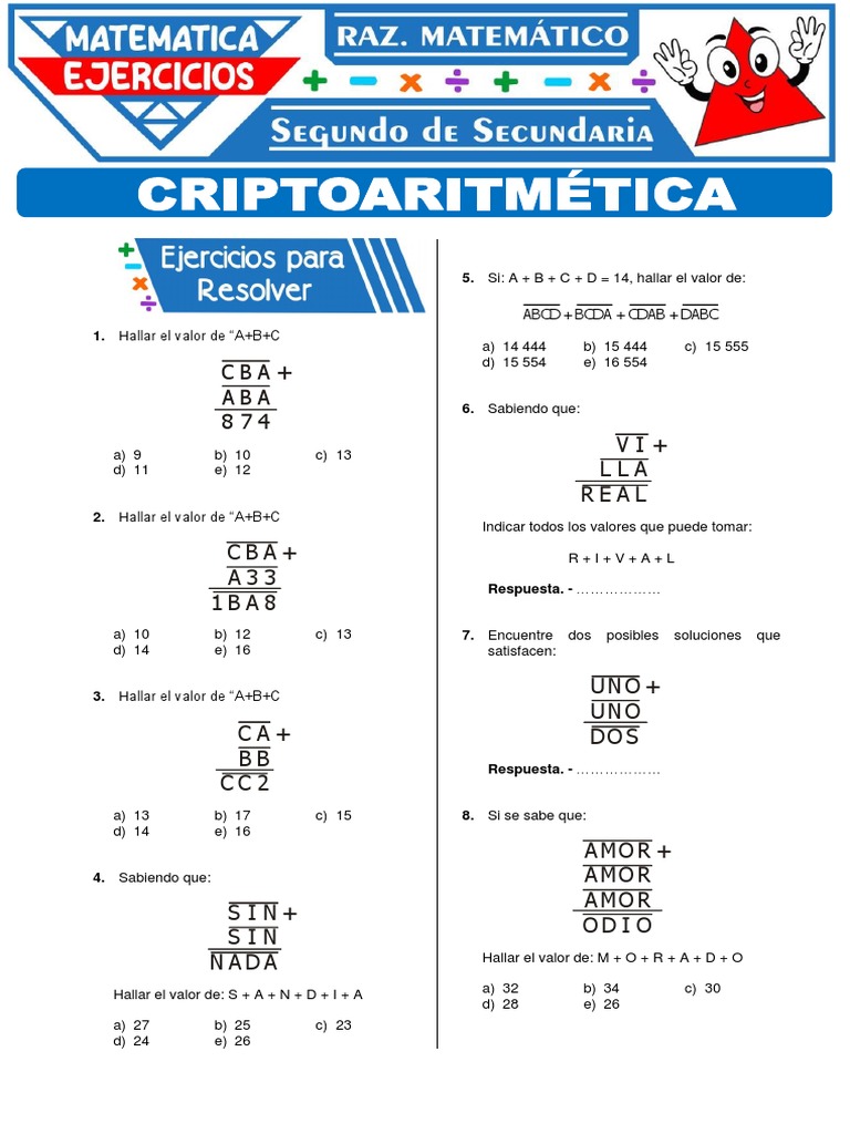 Criptoaritmetica para Segundo Grado de Secundaria | PDF | Ajedrez