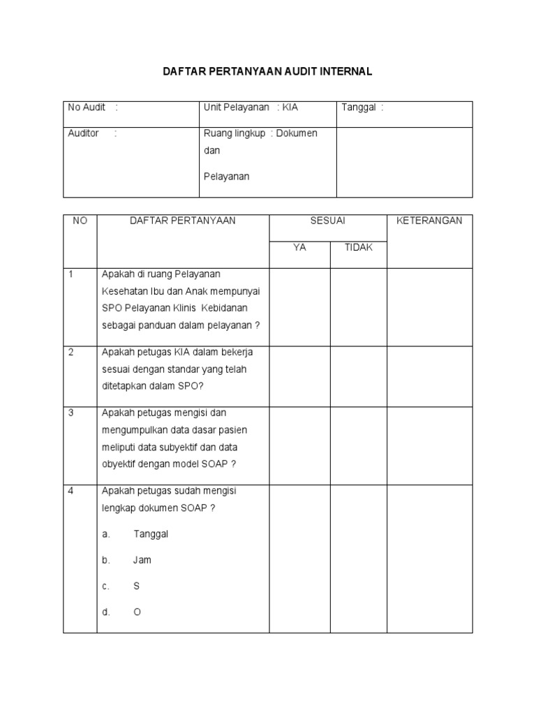 Daftar Pertanyaan Audit Internal | PDF