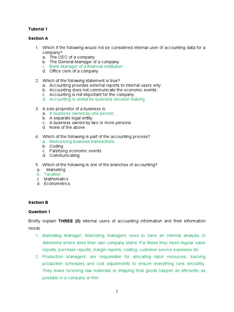 Tutorial 1 (Chapter 1) - Accounting | PDF