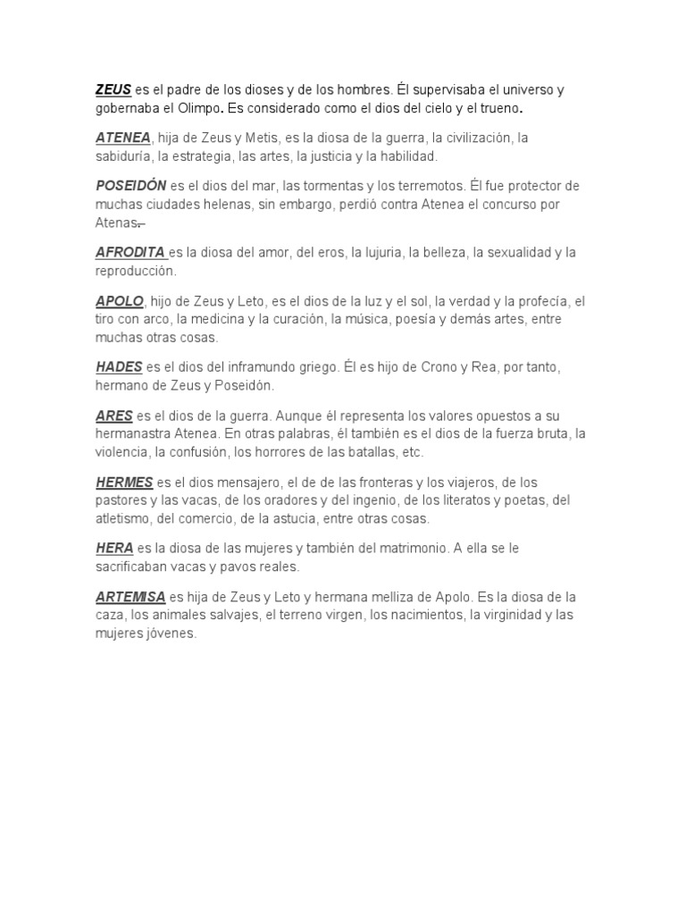 Dioses de La Mitologia Griega | PDF | Historia