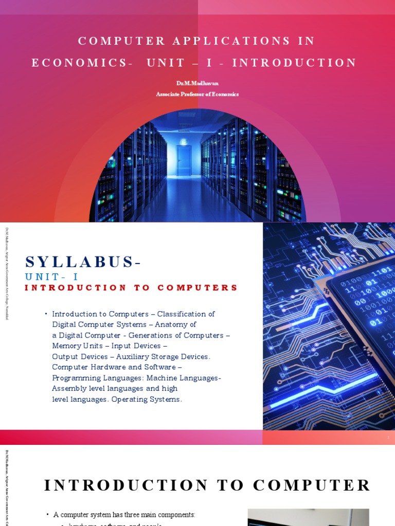 Computer Applications in Economics - Unit - 1 | Download Free PDF | Personal Computers ...