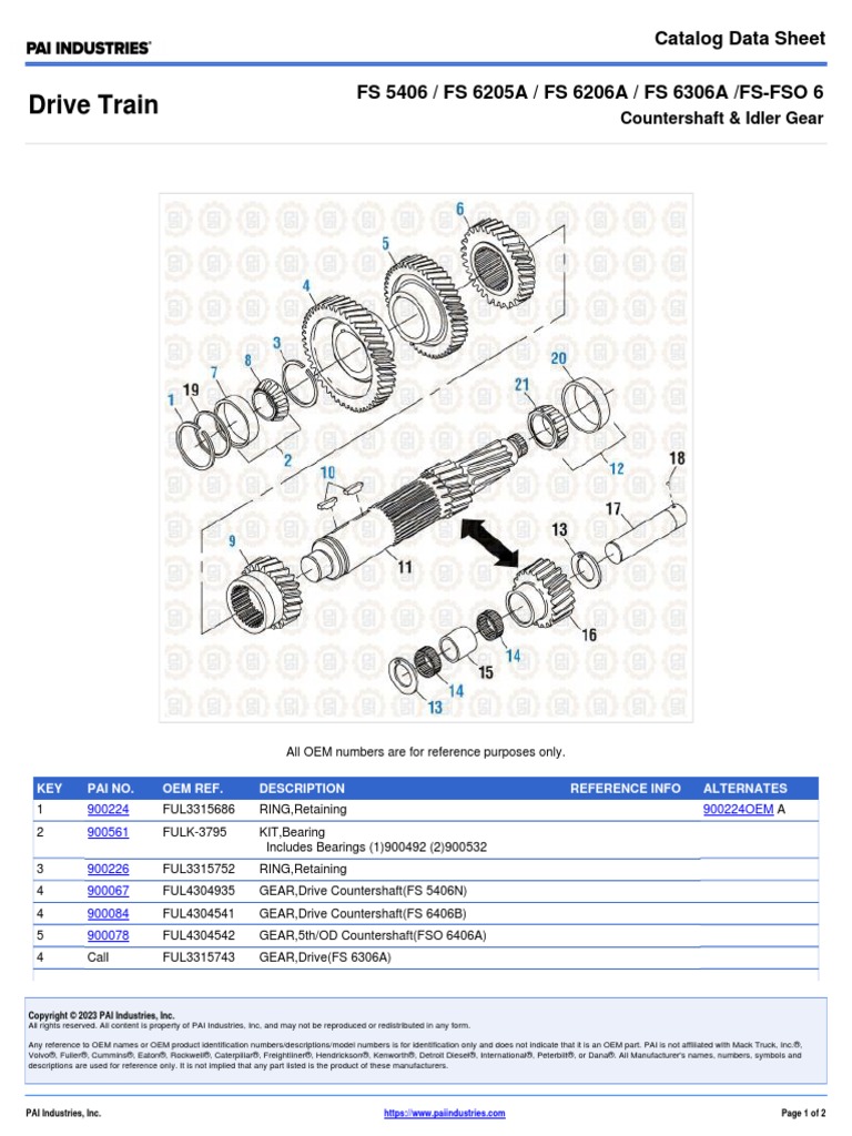 Fs 5406 Fs 6205a Fs 6206a Fs 6306a Fs Fso 6 Countershaft and Idler Gear ...
