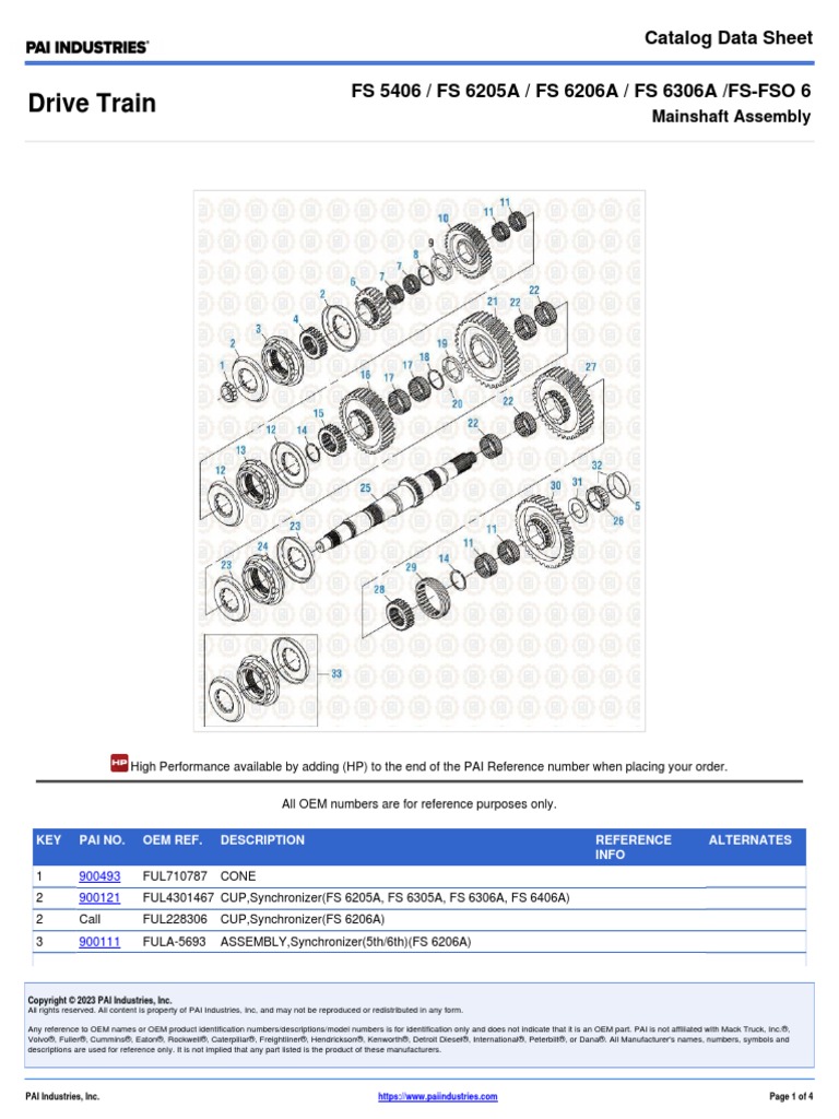 Fs 5406 Fs 6205a Fs 6206a Fs 6306a Fs Fso 6 Mainshaft Assembly | PDF ...