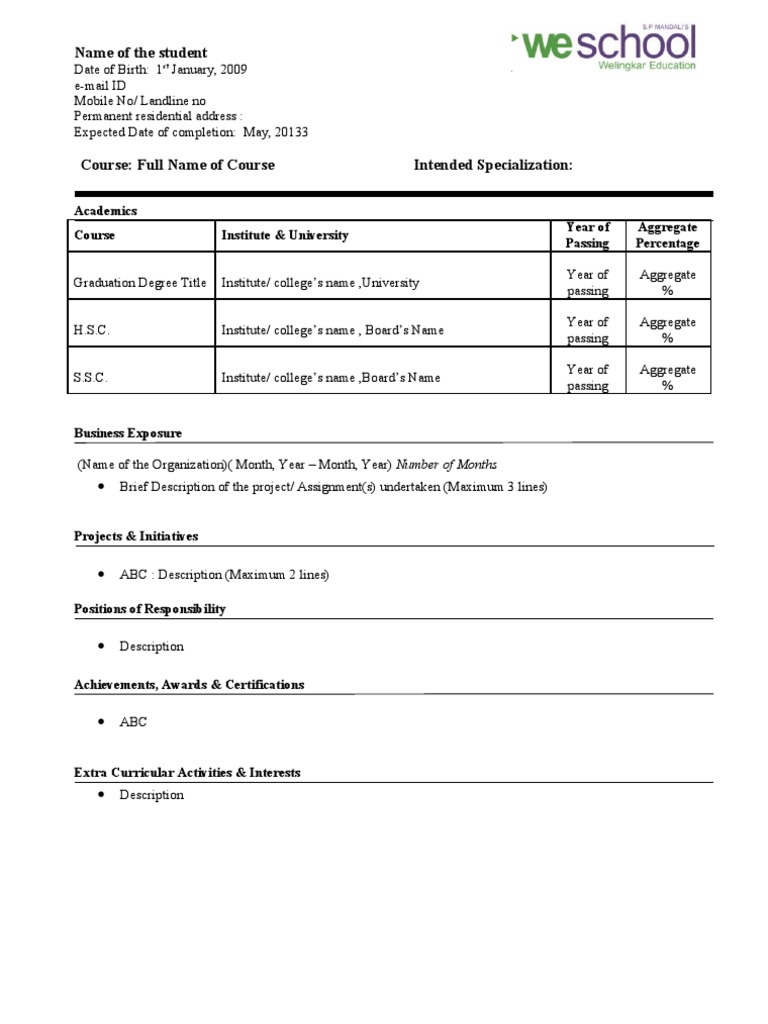 CV Format For Juniors | PDF