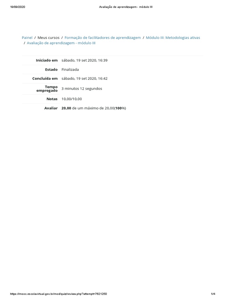 Avaliação de Aprendizagem - Módulo III | PDF