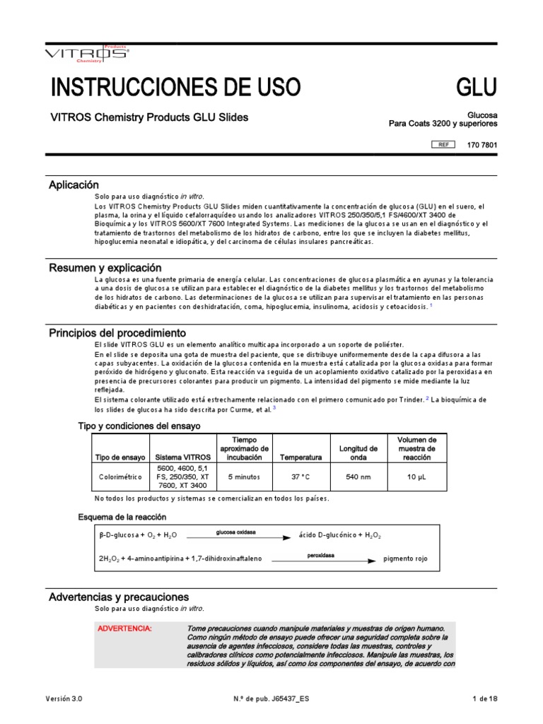 Inserto - VITROS Chemistry Products GLUC Slides | PDF | Calibración ...