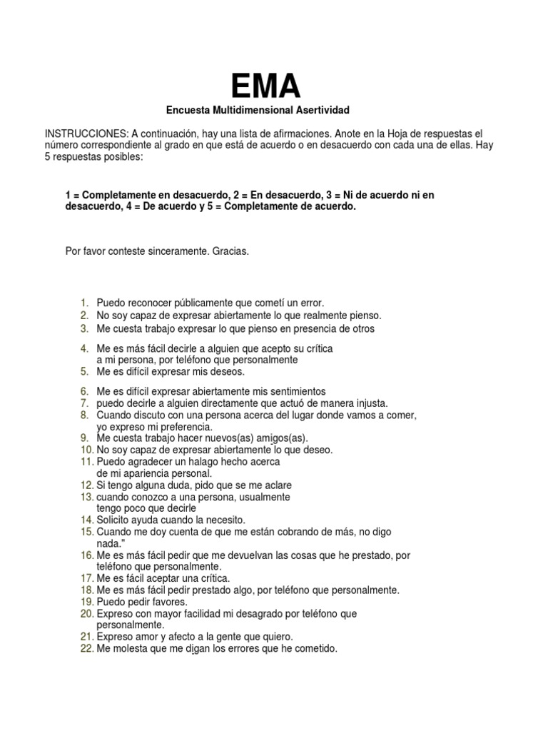 Cuestionario EMA | PDF