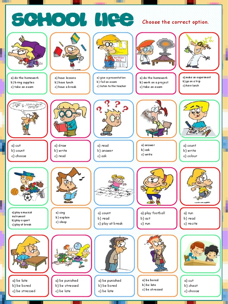 School Life Multiple Choice Icebreakers Oneonone Activities Reading ...