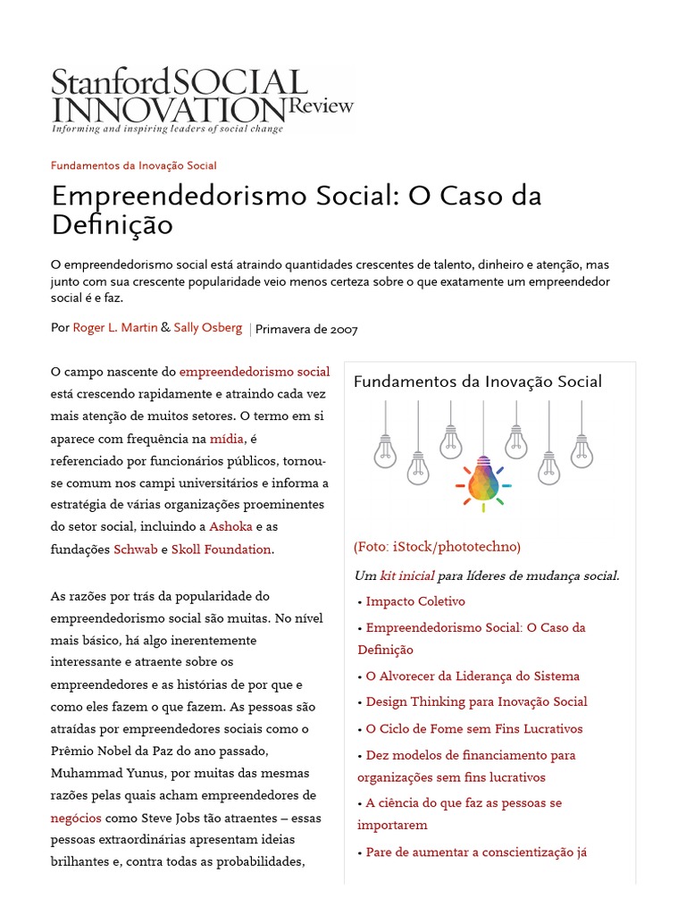Empreendedorismo Social - O Caso Da Definição | PDF