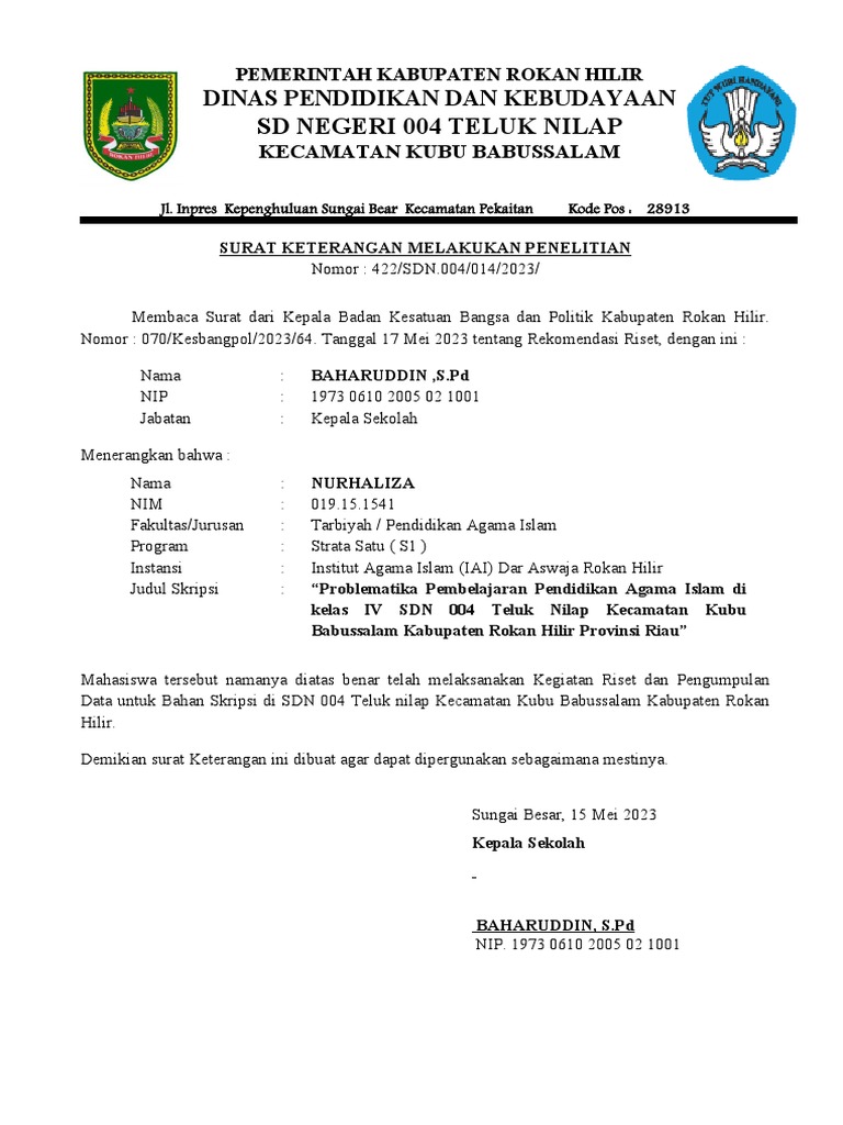 SURAT RISET SKRIPSI Nurhaliza | PDF