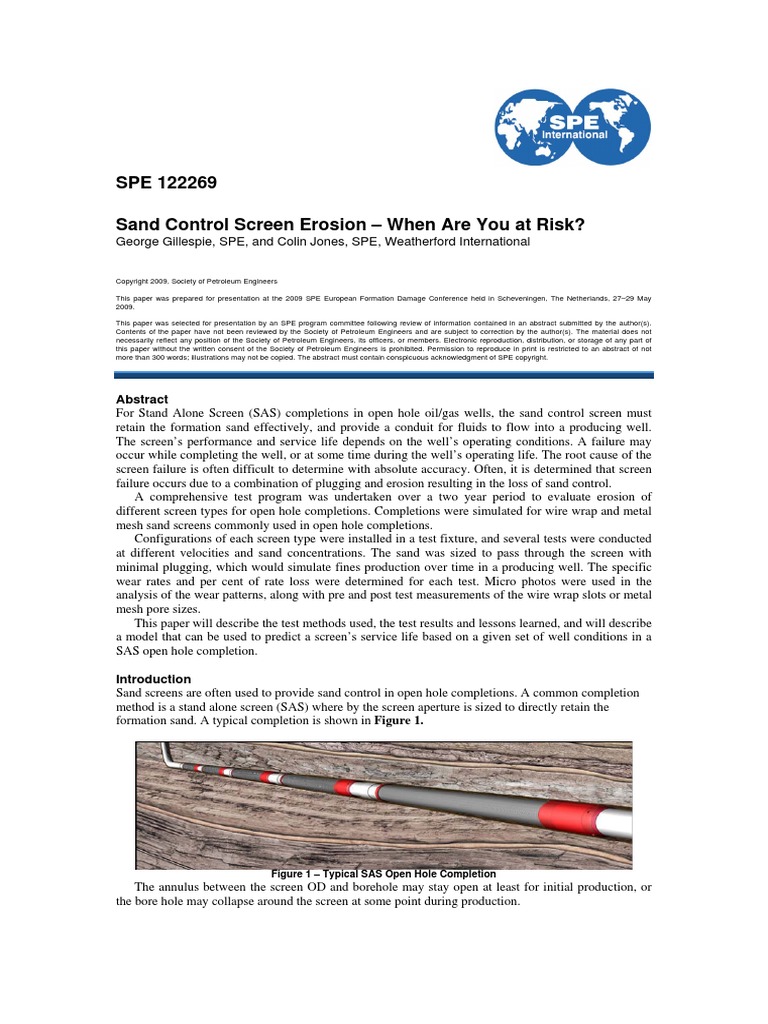 Sand Control Screen Erosion (SPE-122269-MSc) | PDF | Wear | Flow ...