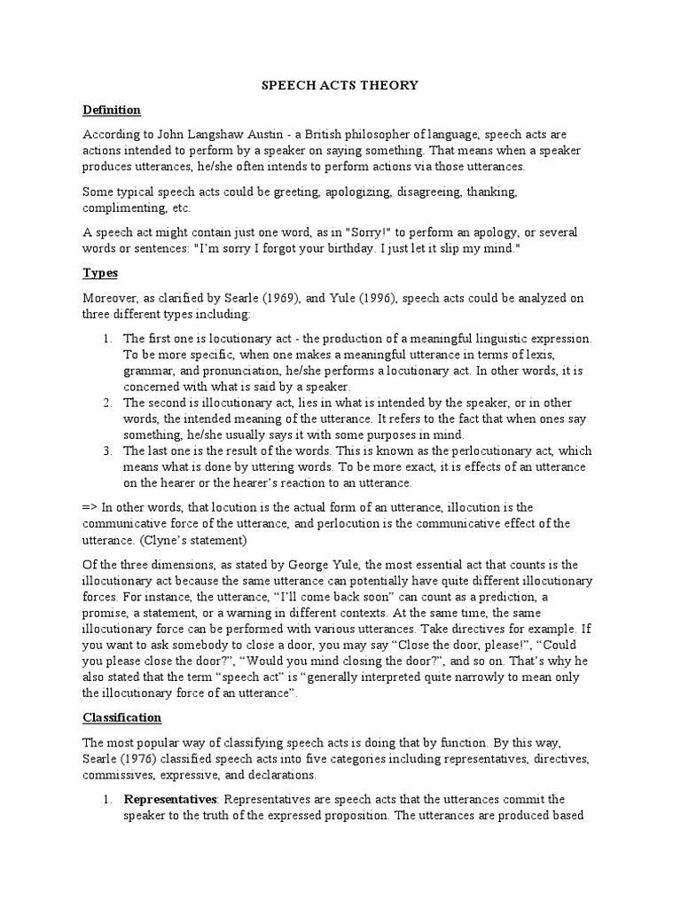 Speech Acts Theory | PDF | Semantics | Logic