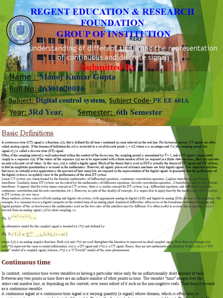 Manoj Gupta 26301620016 Digital Control System | PDF | Discrete Time ...