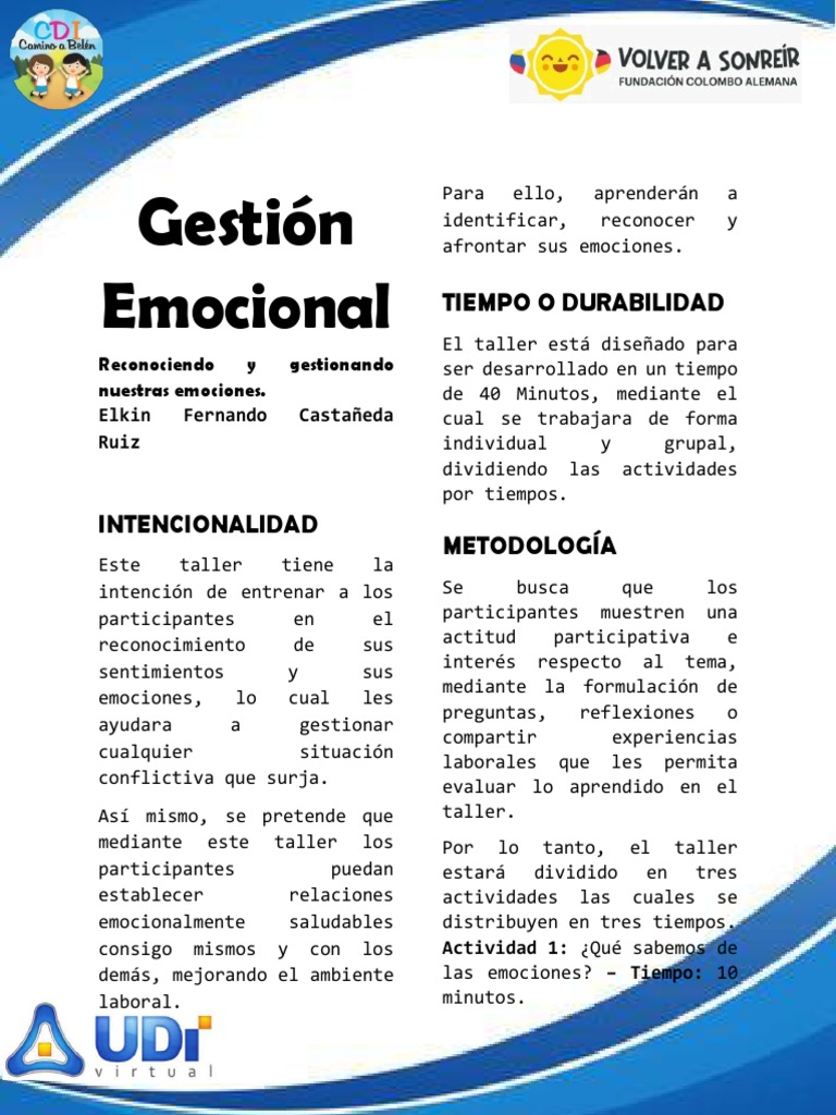 Taller 1 Reconociendo Y Gestionando Nuestras Emociones Pdf Las