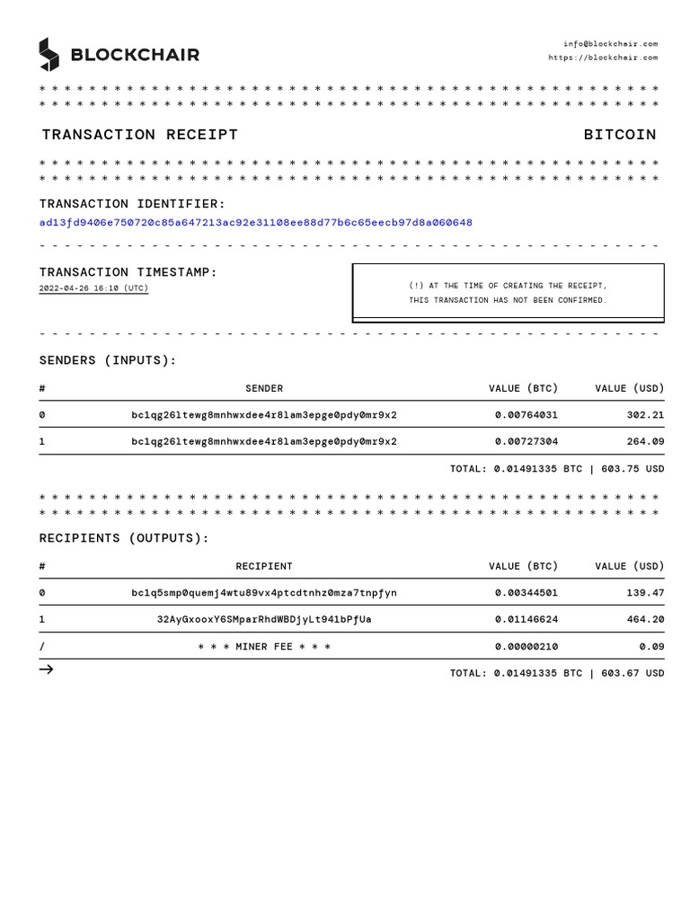 Bitcoin Transaction Receipt Details | PDF | Bitcoin | Payments