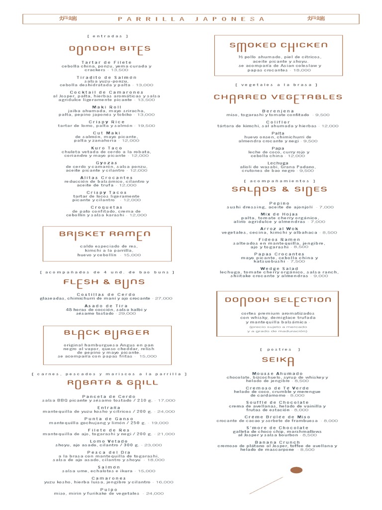 Carta Comida QR Dondoh Santiago ESP 22jun2023 | PDF | Alimentos | Cocina