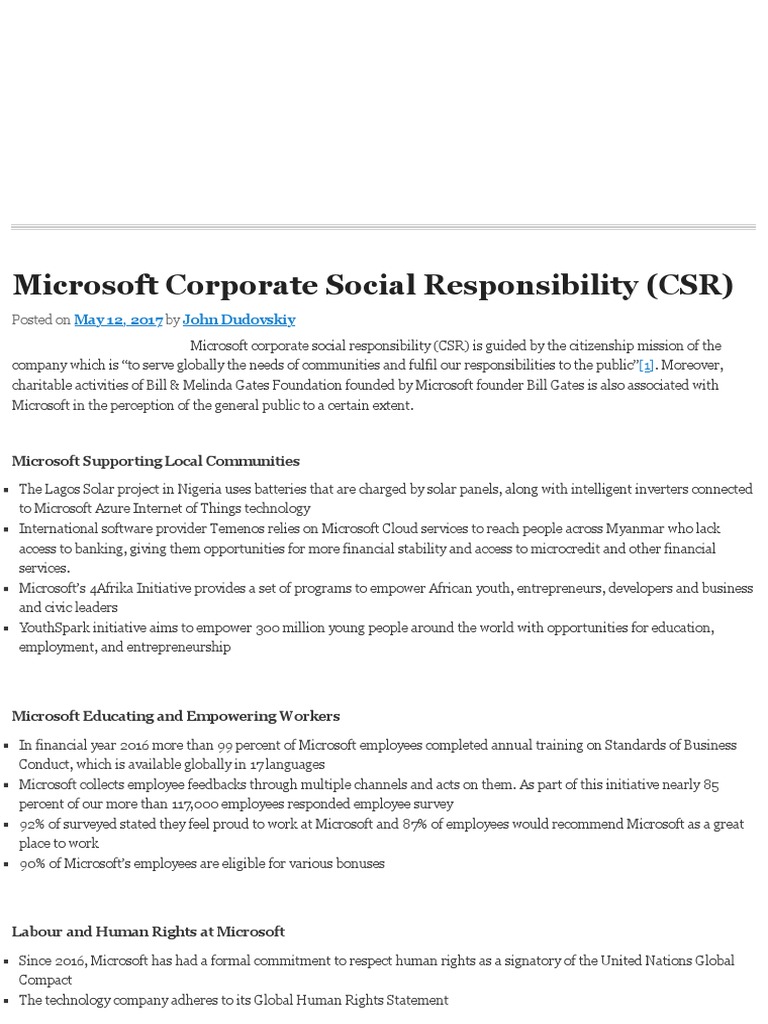 Microsoft Corporate Social Responsibility (CSR) - Research-Methodology | PDF | Business