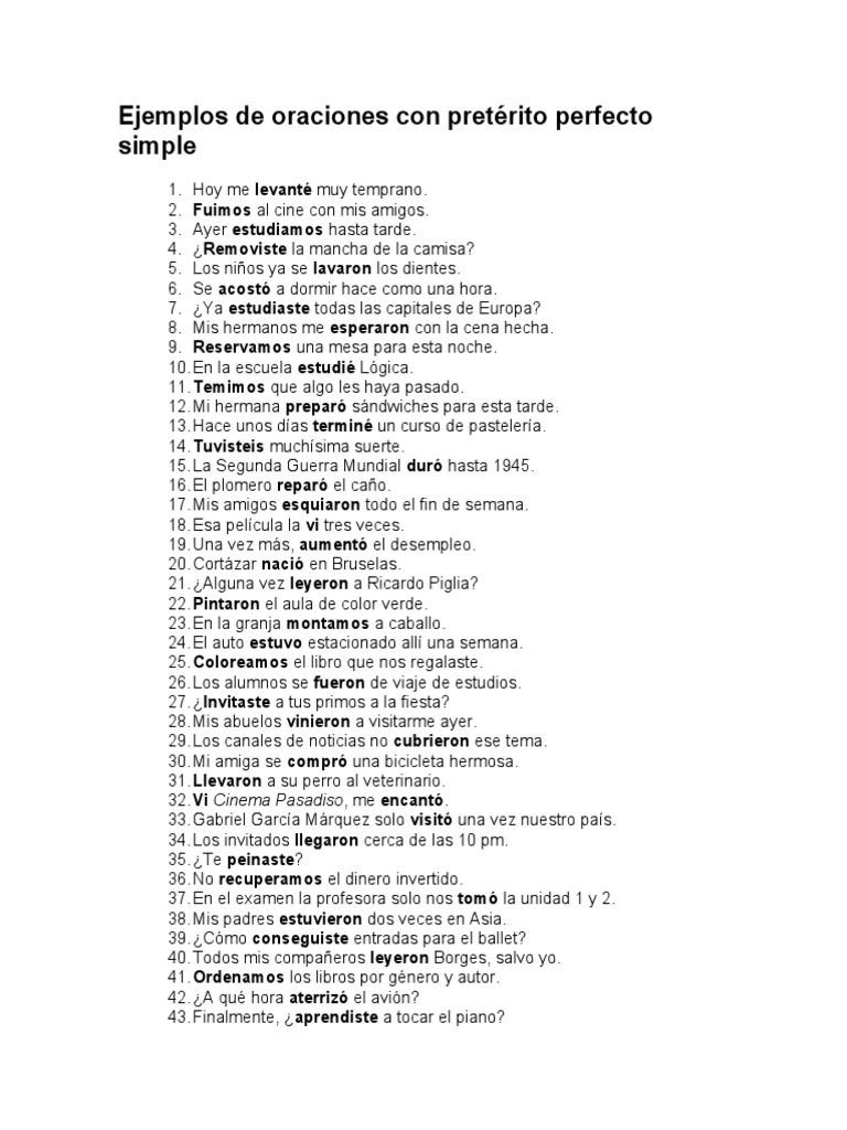 Ejemplos de oraciones en pretérito | PDF