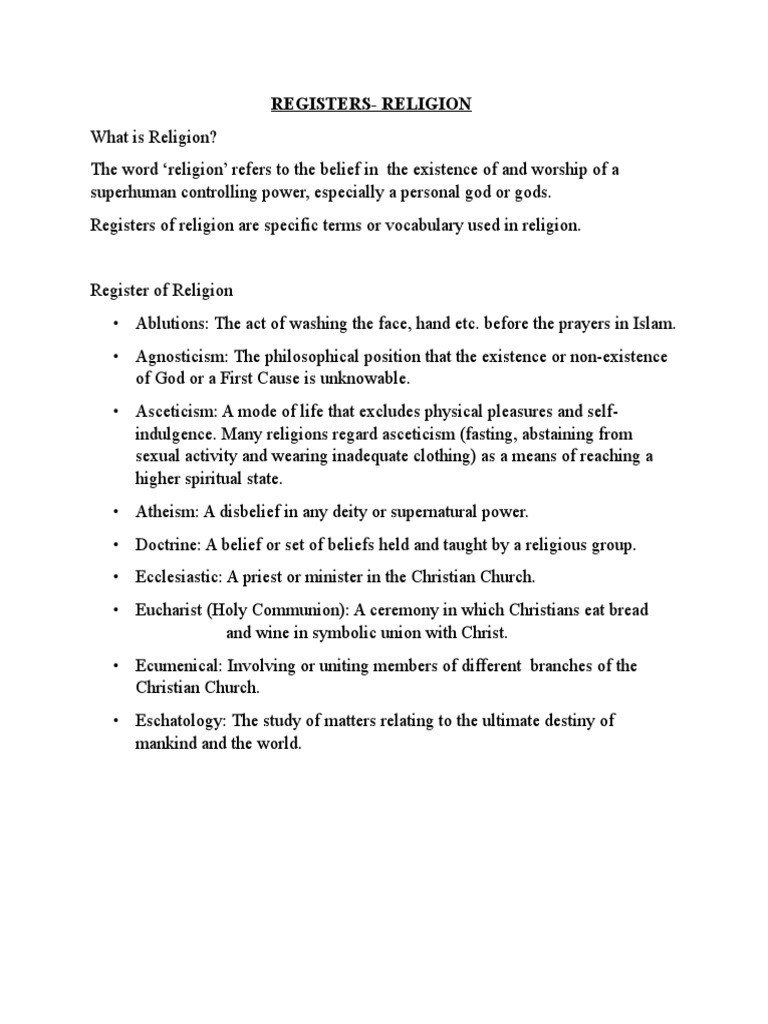 Notes On Registers - Religion | PDF