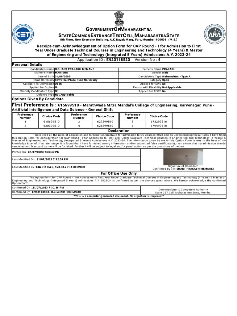 Option Form | PDF | Science