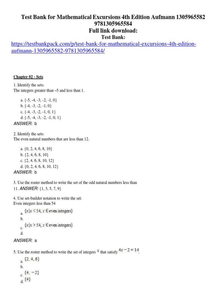 Mathematical Excursions 4th Edition Aufmann Lockwood Nation Clegg Test ...