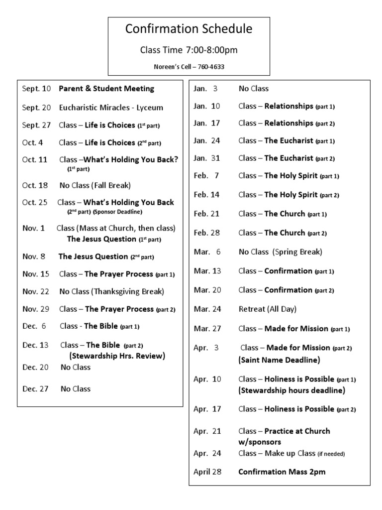 Confirmation Schedule 23-24 | PDF | Sacraments | Worship