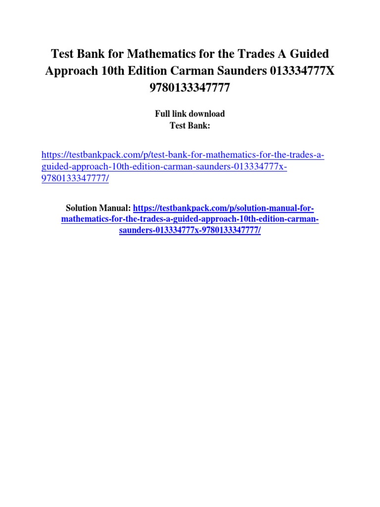 Mathematics For The Trades A Guided Approach 10th Edition Carman ...