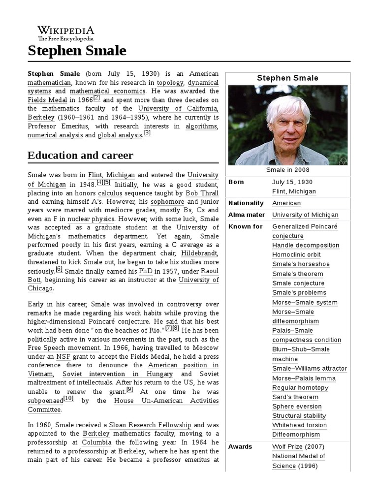 Stephen Smale | PDF | Mathematical Physics | Differential Topology