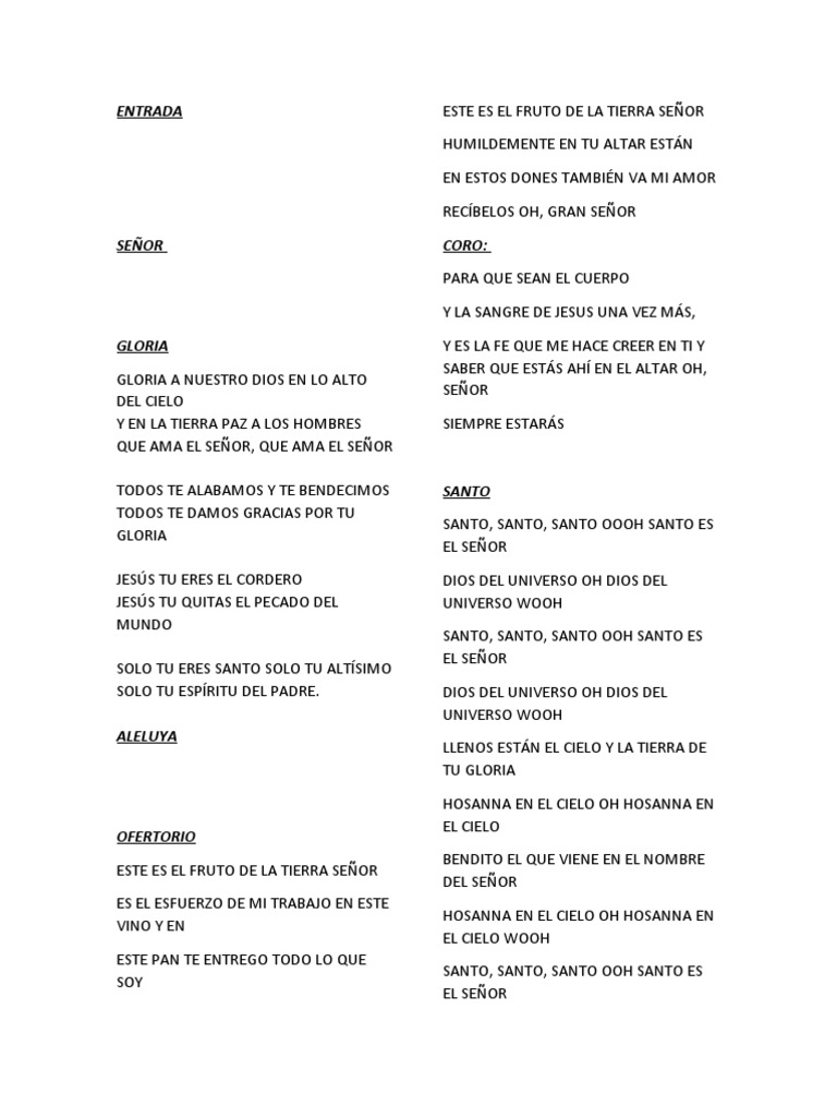 Esquema de Misa Cantos | PDF | Misa (liturgia)