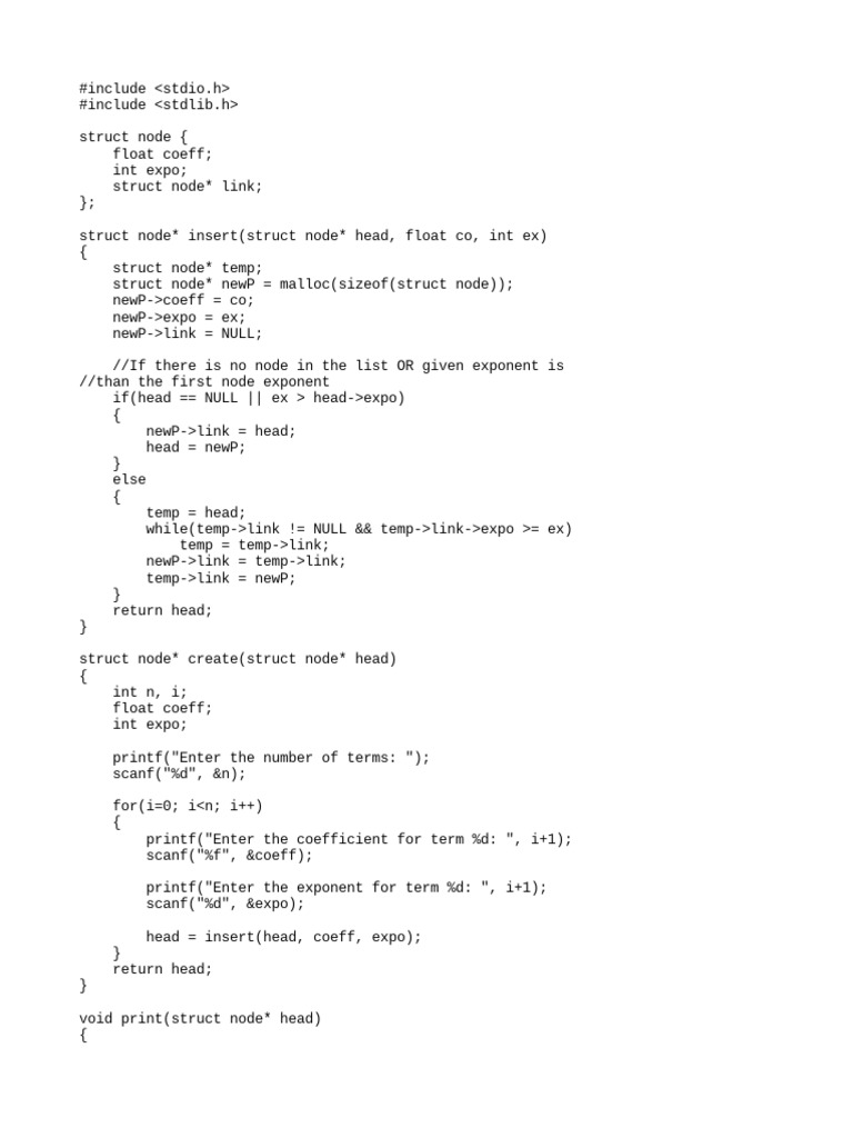 Polynomial Addition Using LL | PDF
