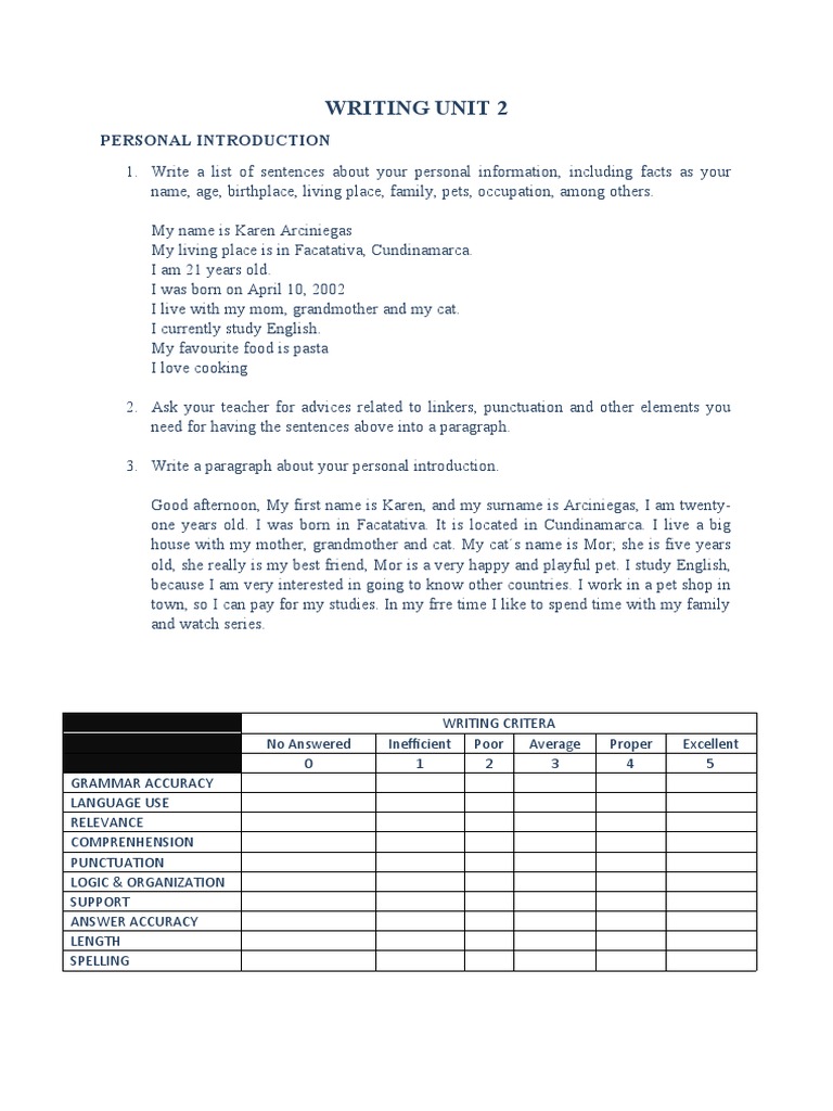 Writing Unit 2 | PDF | Language Mechanics | Grammar