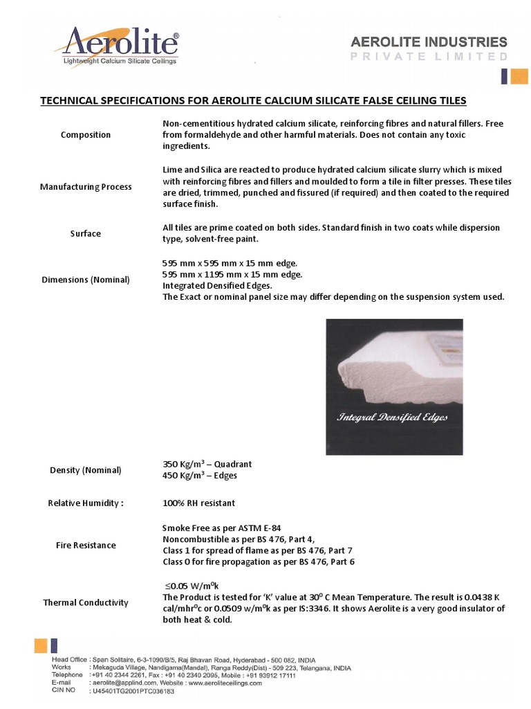Aerolite Calcium Silicate Ceiling Specs | PDF | Materials | Building ...
