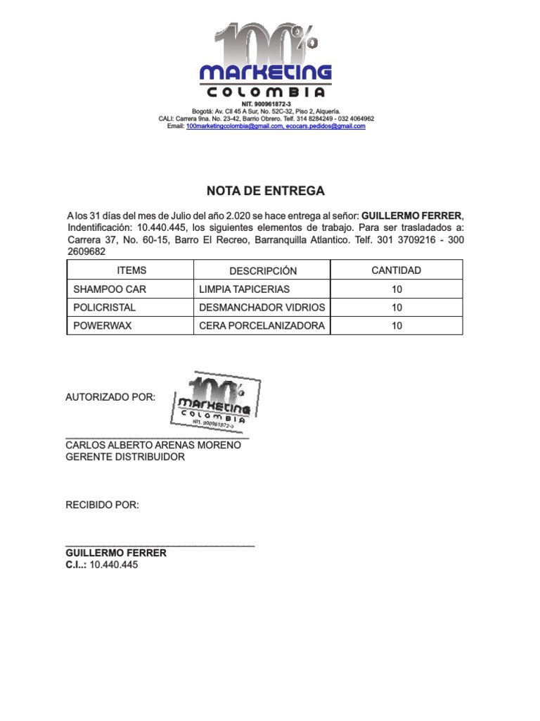 Nota de Entrega | PDF
