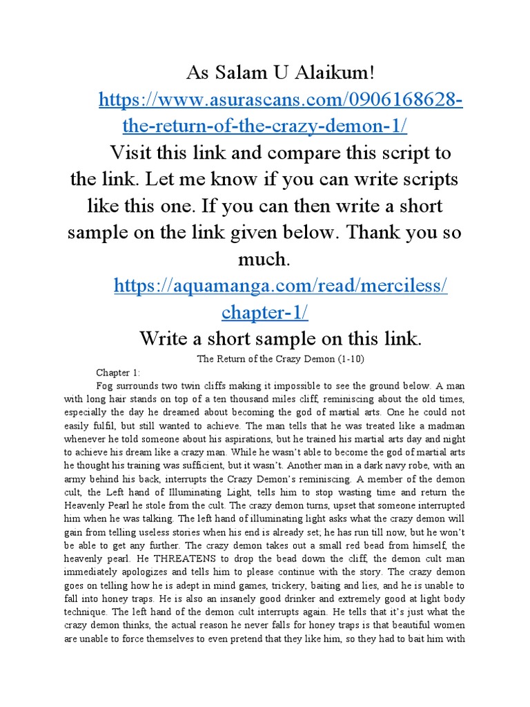 For Script Writing Sample The Crazy Demon | PDF