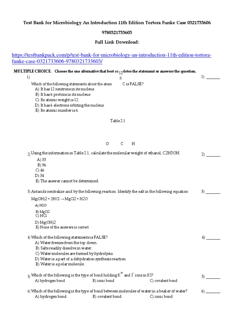 Microbiology An Introduction 11th Edition Tortora Funke Case Test Bank ...