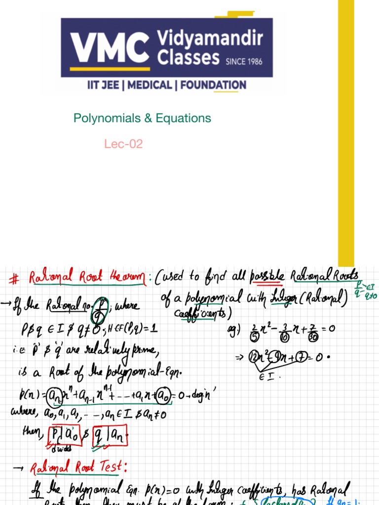 IOQM Polynomials Lec-2 | PDF | Polynomial | Mathematical Concepts