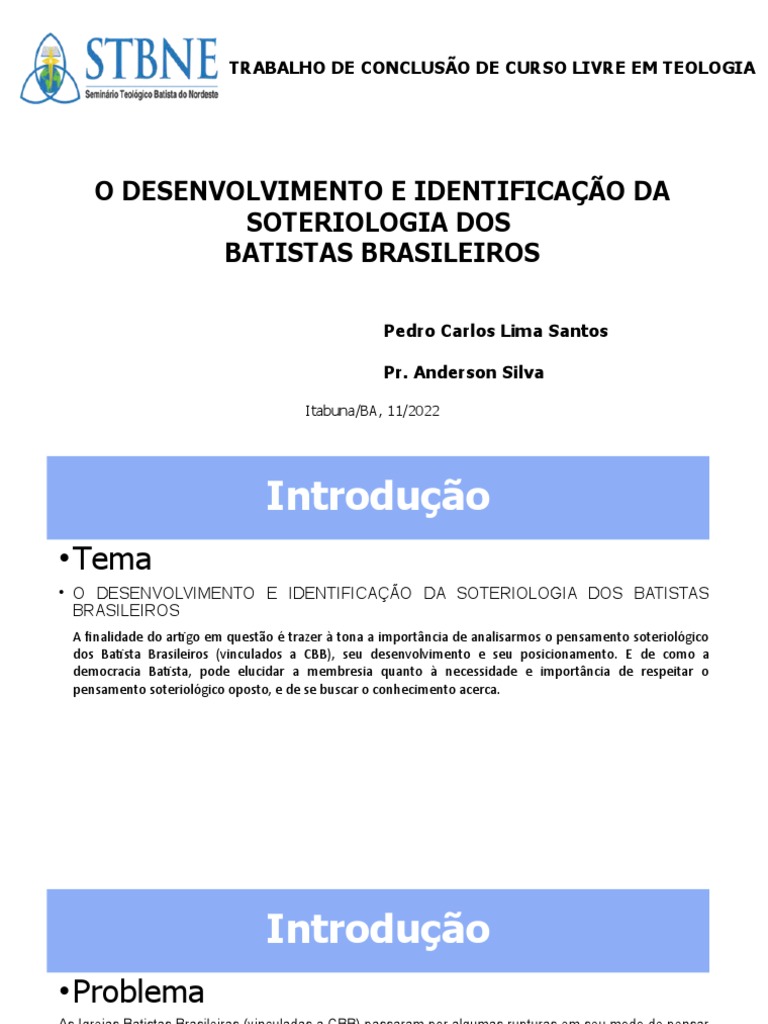 Modelo Slide Defesa TCC | PDF | Batistas | Calvinismo