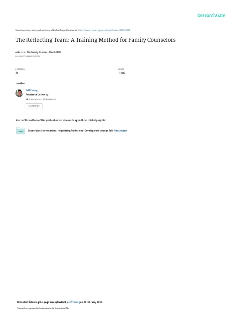 The Reflecting Team A Training Method For Family C | PDF | Career ...