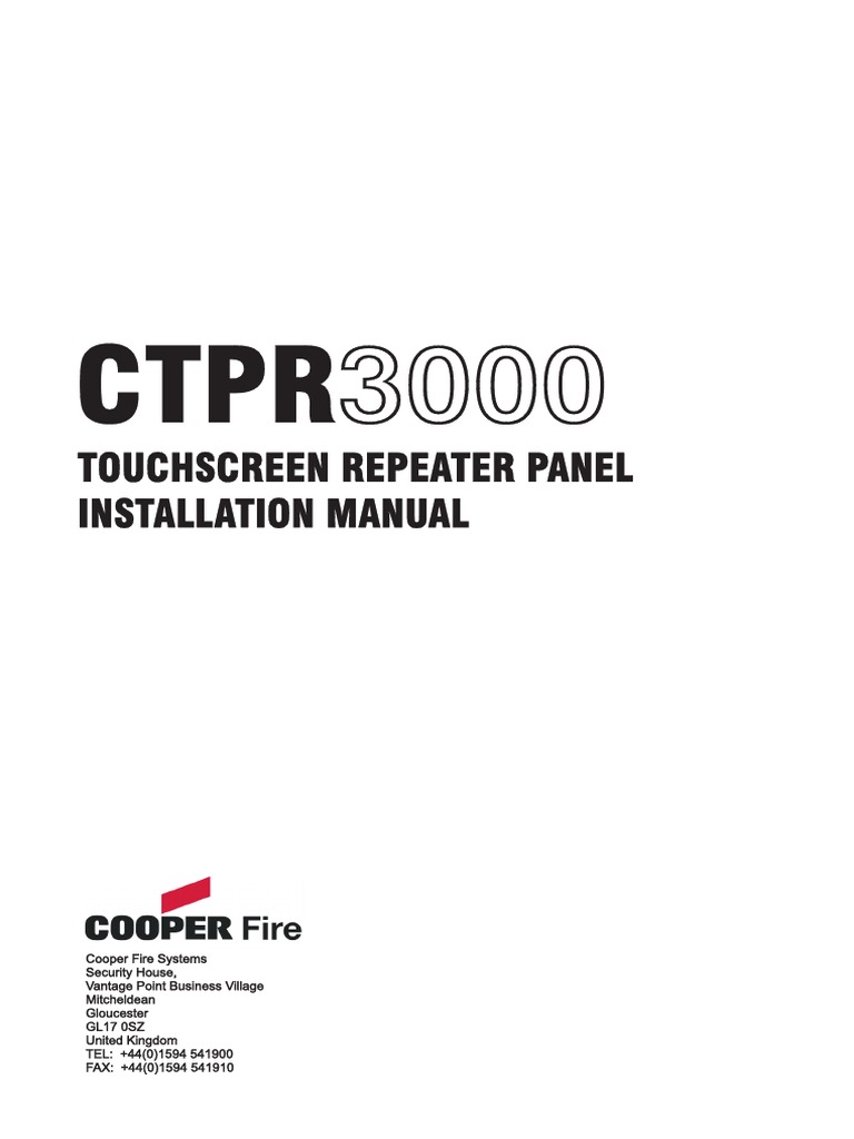 Eaton Fire Addressable Repeater Panel ctpr3000 Manual pr203 68 532 01 ...