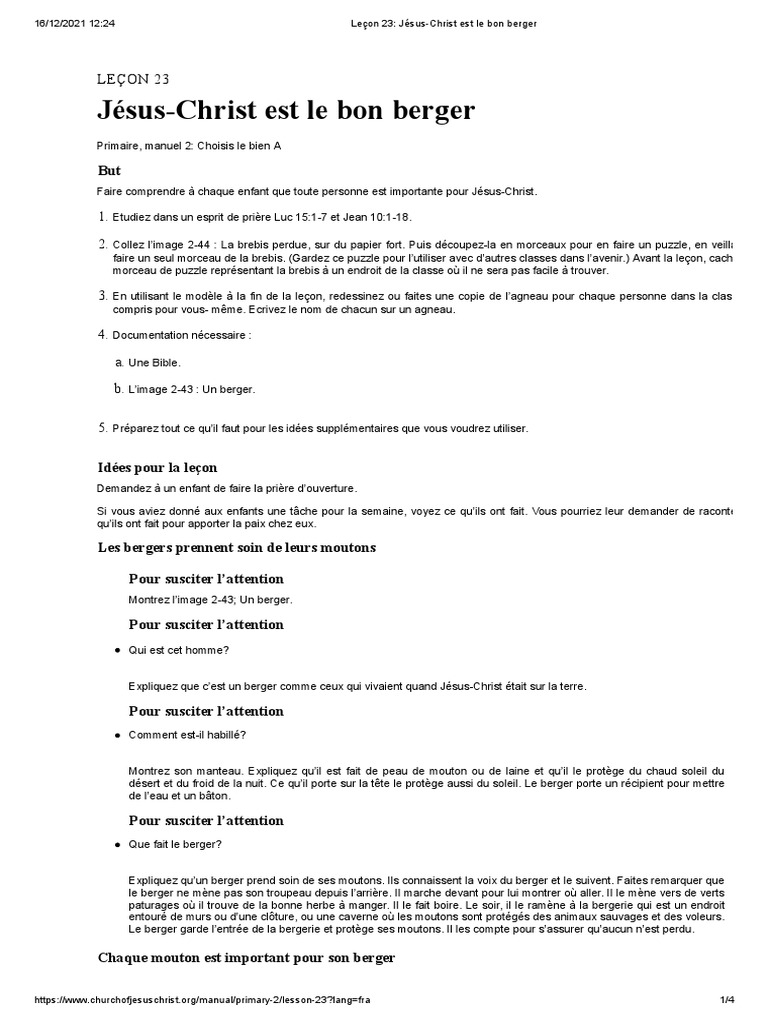 Leçon 23 - Jésus-Christ Est Le Bon Berger | PDF | Mouton | Berger