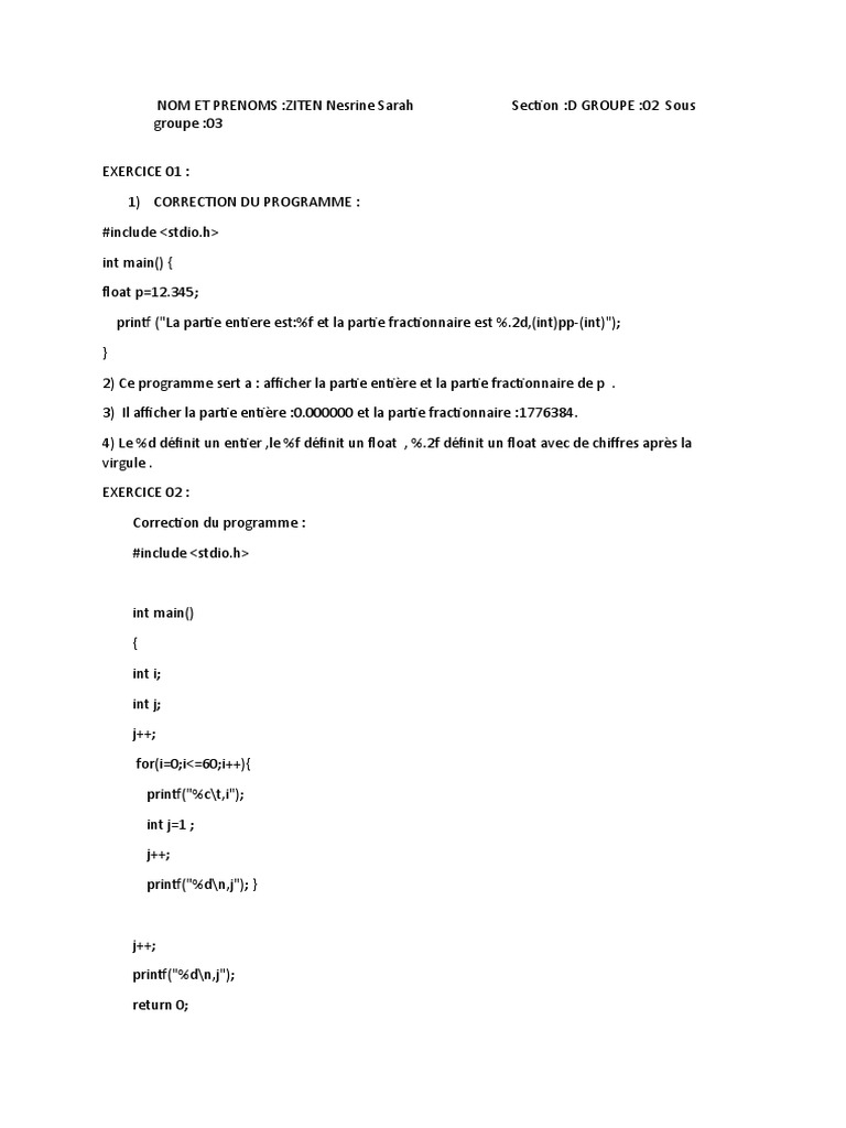 Exercice 1 tp3 Programation | PDF