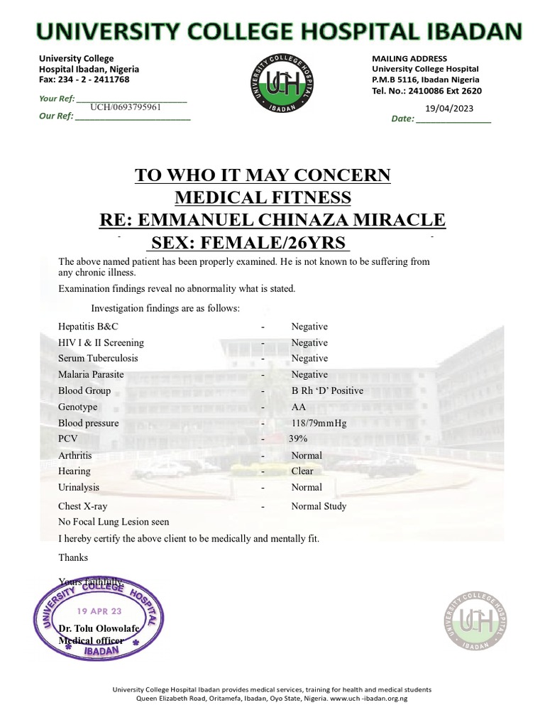 Medical Fitness Certificate Sample | PDF