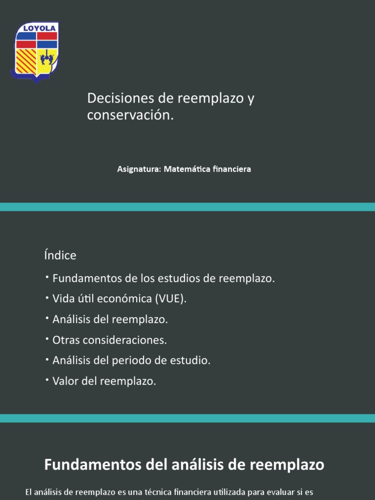 Analisis de Reemplazo | PDF | Costo de oportunidad | Ingeniería de ...