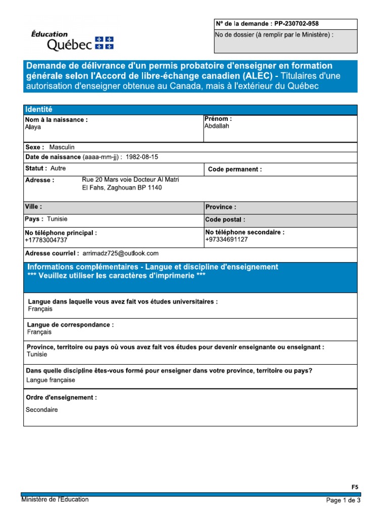 Demande de Délivrance D'un Permis Probatoire D'enseigner en Formation | PDF