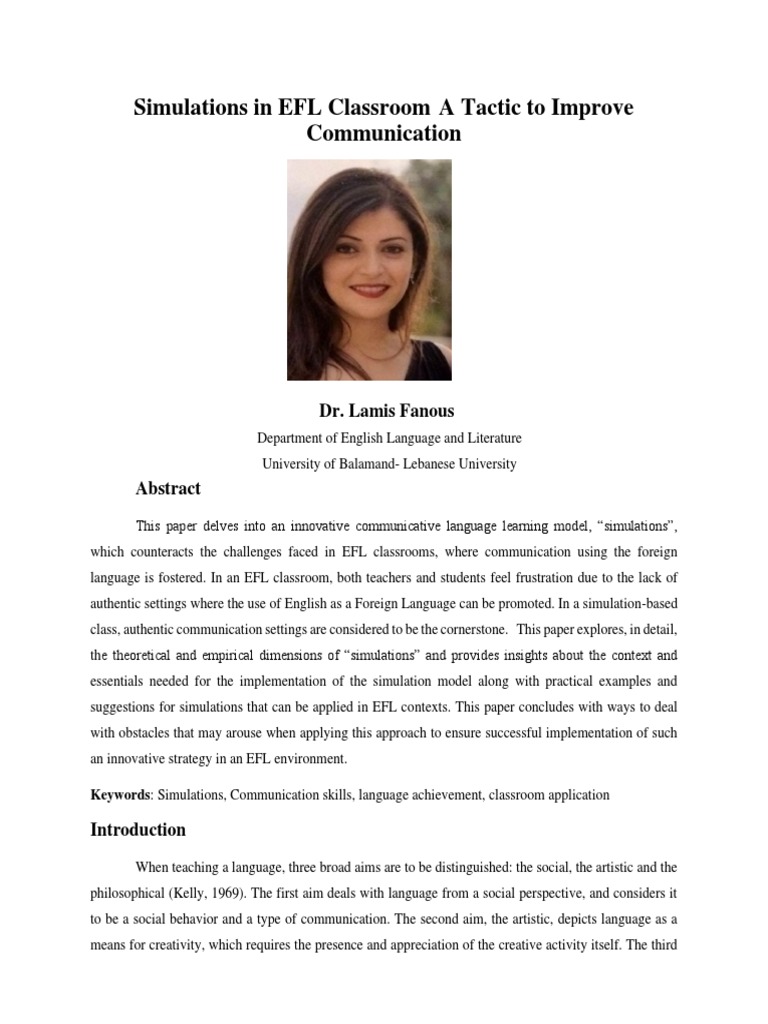 Simulations In Efl Classroom A Tactic To Improve Communication Pdf Simulation English As A
